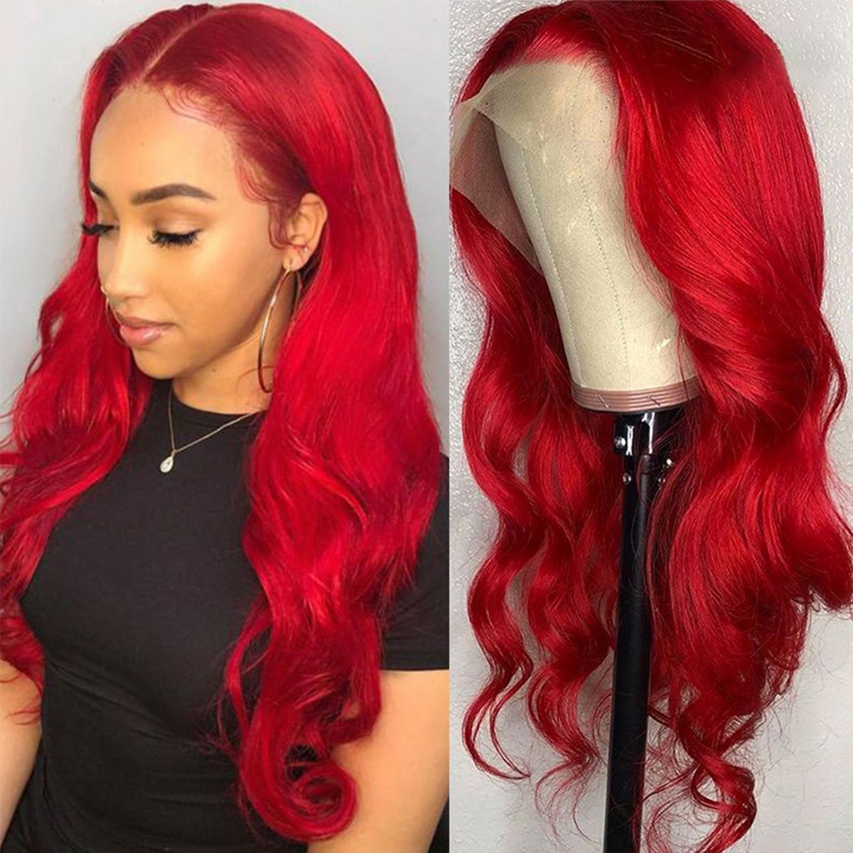 Red 13×6 Lace Front Wig Body Wave Virgin Human Hair Wigs 200d Tinashehair